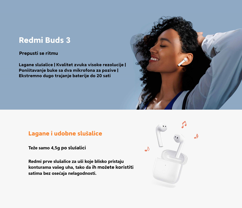 Bluetooth slusalice Xiaomi Redmi Buds 3 bele - Mob-Shop