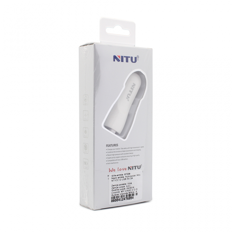 Auto punjac Nitu NT-CC12 USB 5V 2A sa iPhone lightning kablom beli - Mob-Shop
