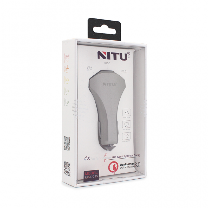 Auto punjac Nitu NT-CC15 QC 3.0 dual USB 5V 3A sivi - Mob-Shop