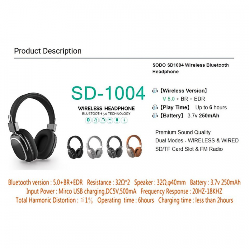 Bluetooth slusalice Sodo SD-1004 crne - Mob-Shop