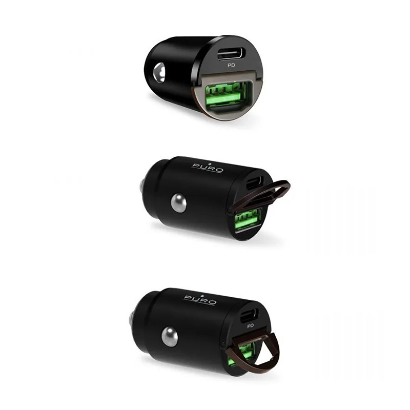 Auto Punjac Puro Mini 1USB-A+1USB-C 30W crni - Mob-Shop