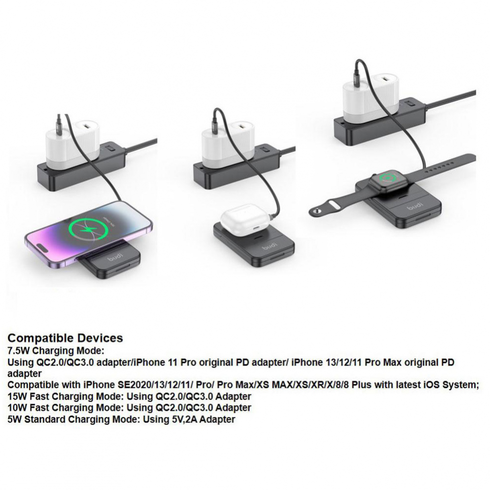 Multifunkcionalni box wireless punjac Budi Magsafe 15W 14 u 1 crni ...