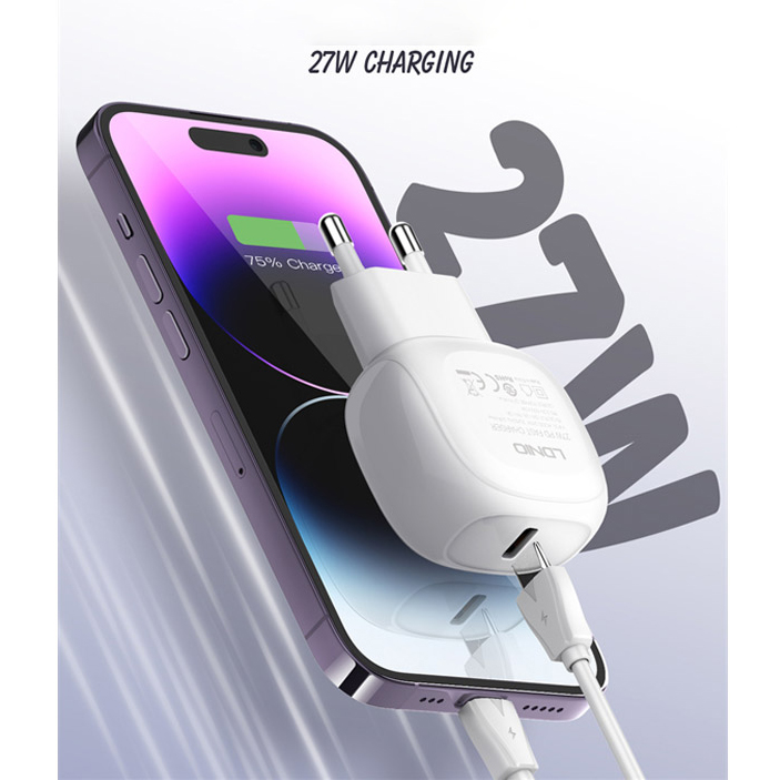 Kucni punjac LDNIO A1206C, PD 3.0, 27W, PPS, sa Type C na Type C kablom ...