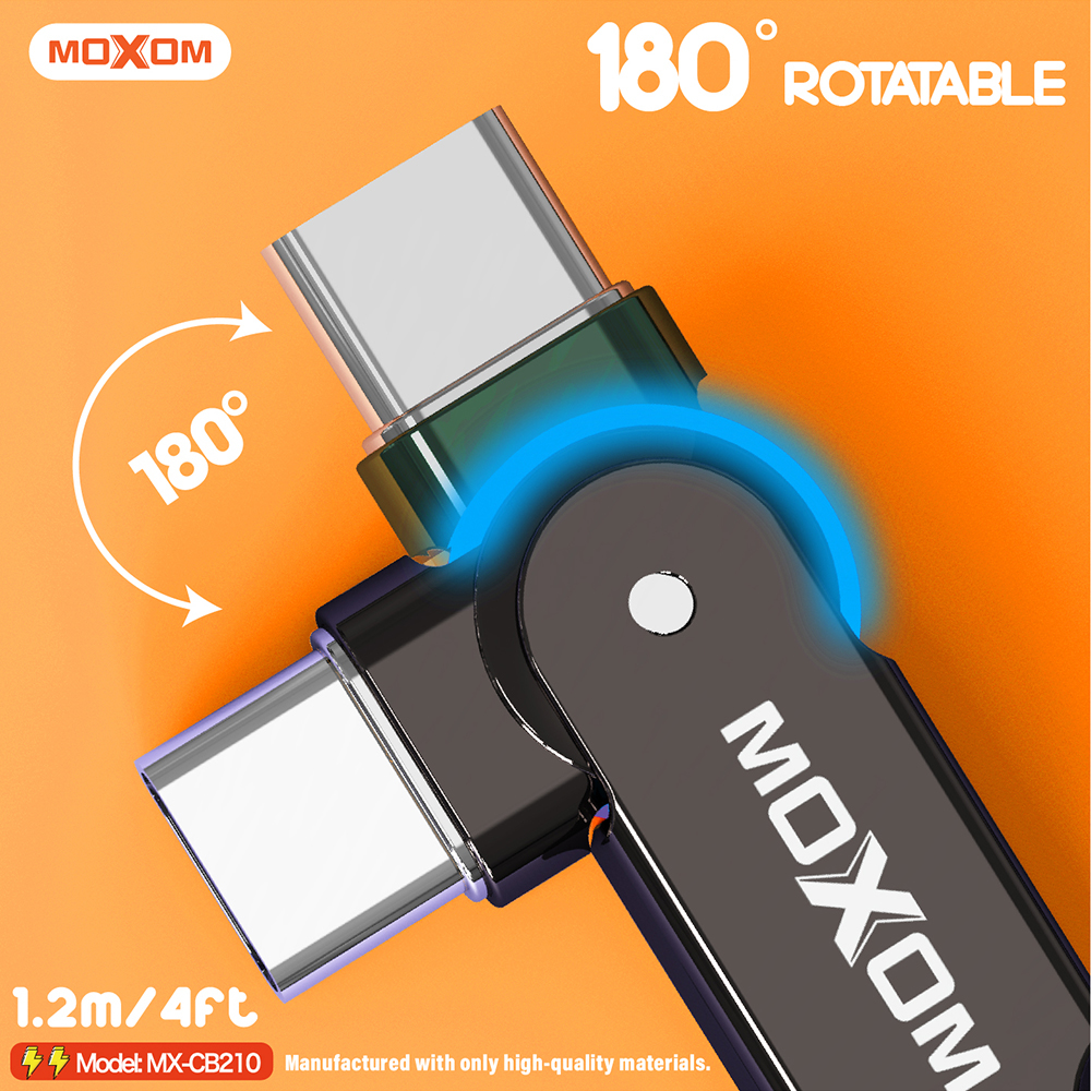 USB data kabal Moxom MX-CB210 180 Rotation 3A Type C 1.2m crni - Mob-Shop
