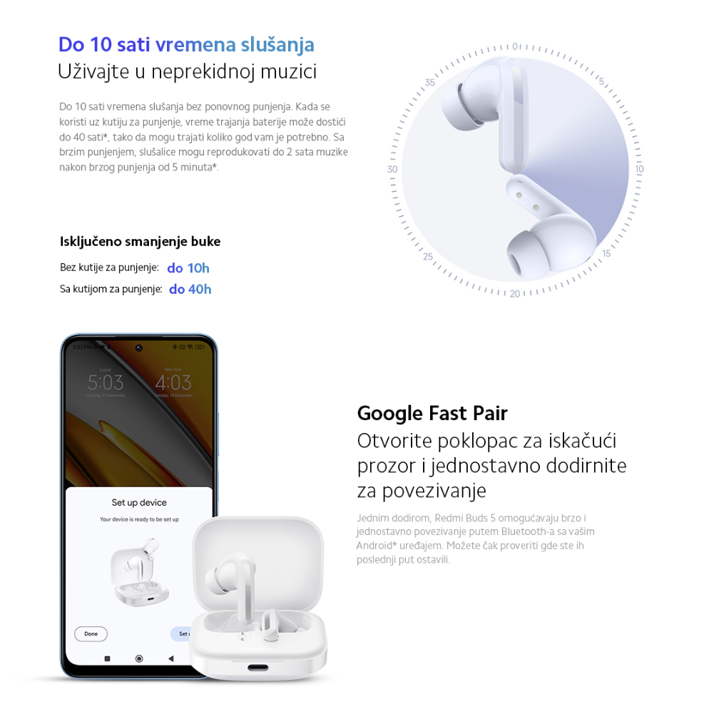 Bluetooth slusalice Xiaomi Redmi Buds 5 bele - Mob-Shop