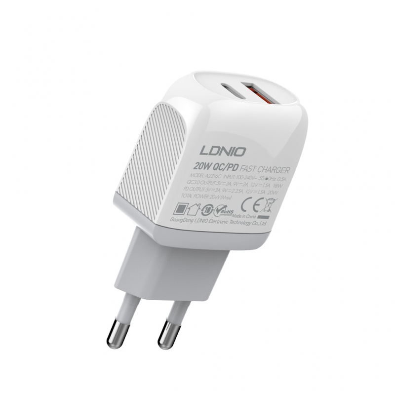 Kucni punjac LDNIO A2316C, PD 20W, QC3.0 18W, sa Type C na Type C ...