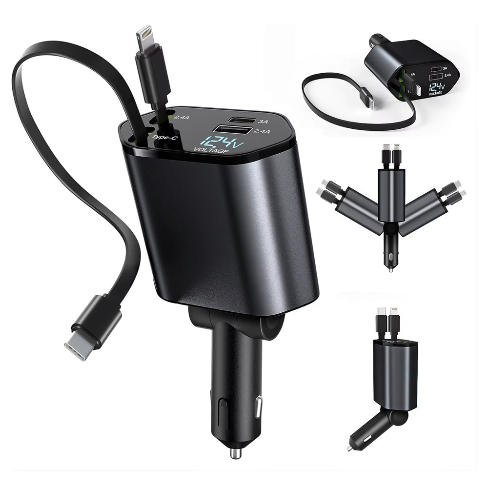 Auto punjac C1 4u1 PD 3A, USB 2.4A 120W (total) sa Type C/lightning ...