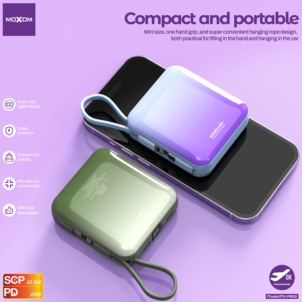 Power Bank Moxom MX-PB155 fast 10000mAh SCP 22.5W QC18W+ PD20W 3A ...