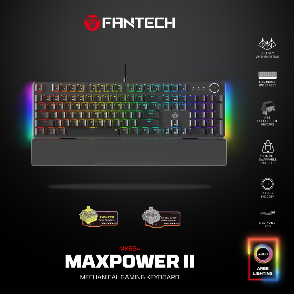 Tastatura Mehanicka Gaming Fantech MK894 RGB Maxpower II crna (yellow ...